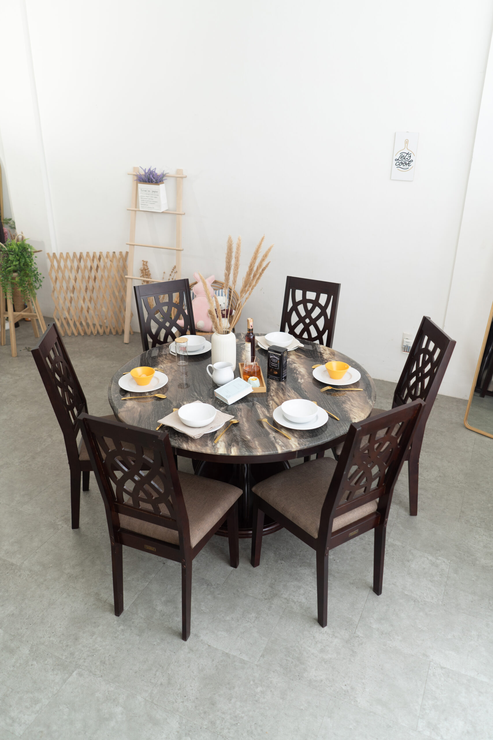 Meja Makan Houston Bulat 6P - F2C Furniture